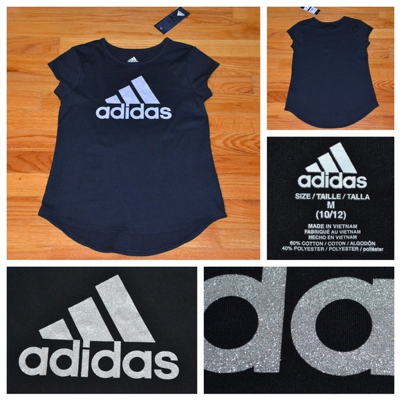 adidas | Shirts & Tops | Youth Girls Adidas Shimmer Logo Tshirt Size M ...